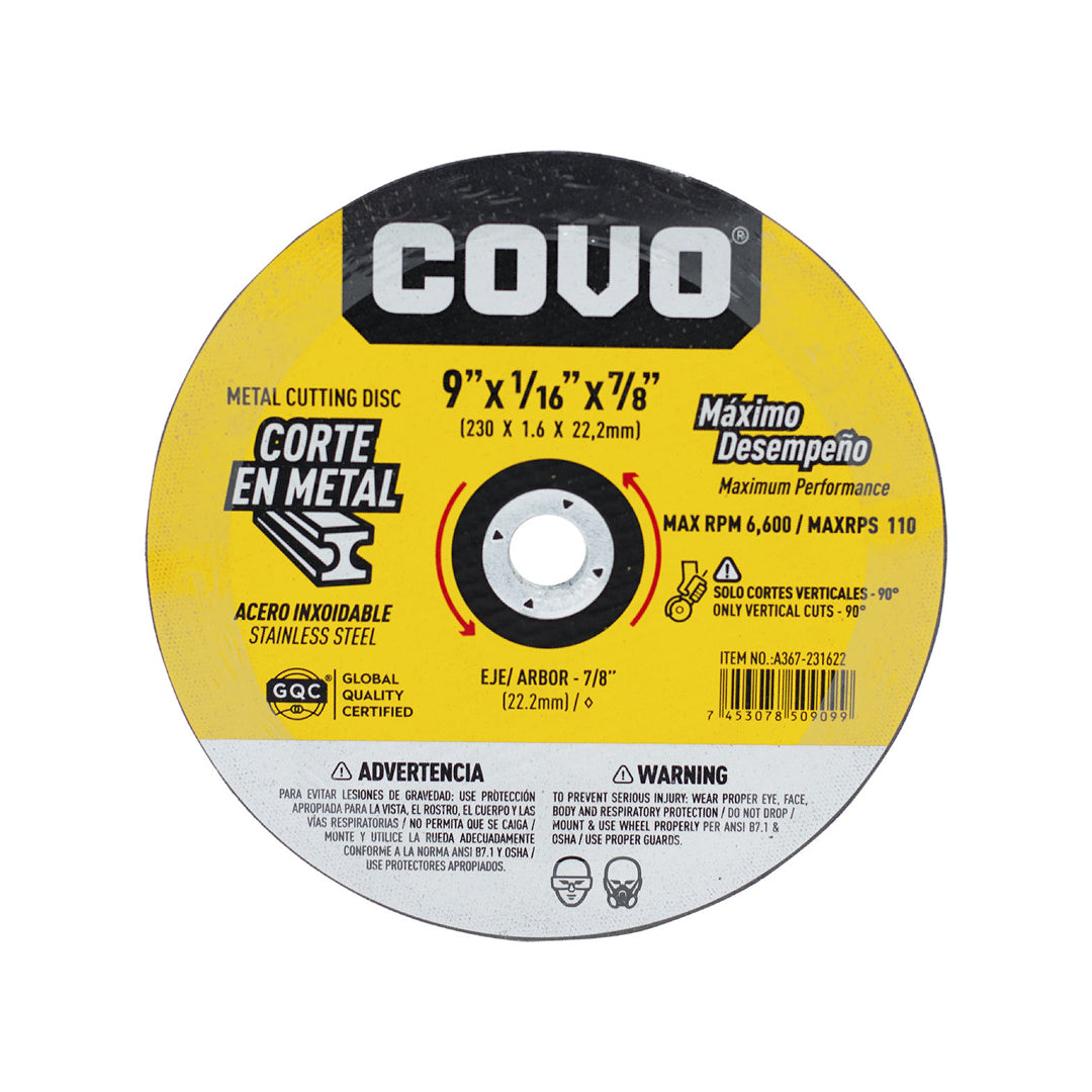 DISCO COVO DE CORTE DE METAL DE 9plg. (F. 100 PZA) — covogt